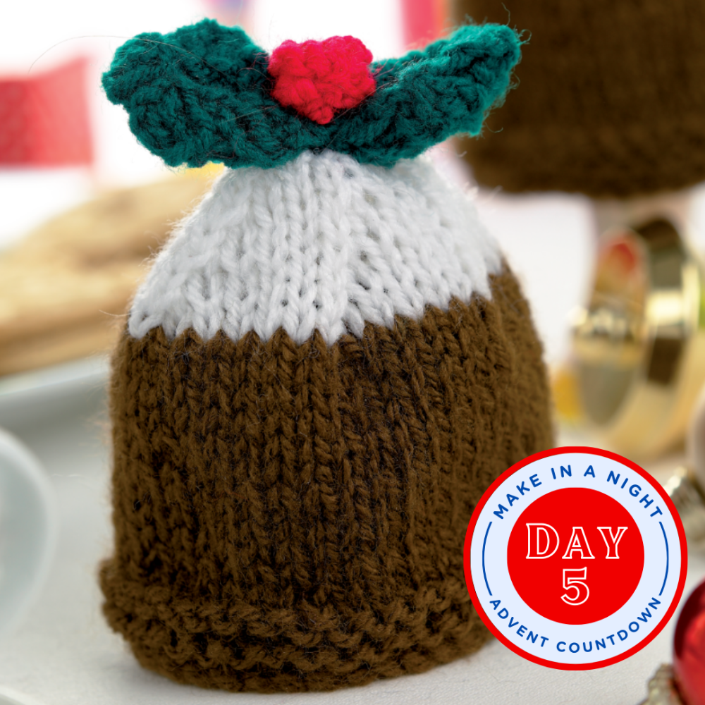 Advent Day 5: Christmas Pudding Egg Cosy | Knitting Patterns | Let's Knit Magazine