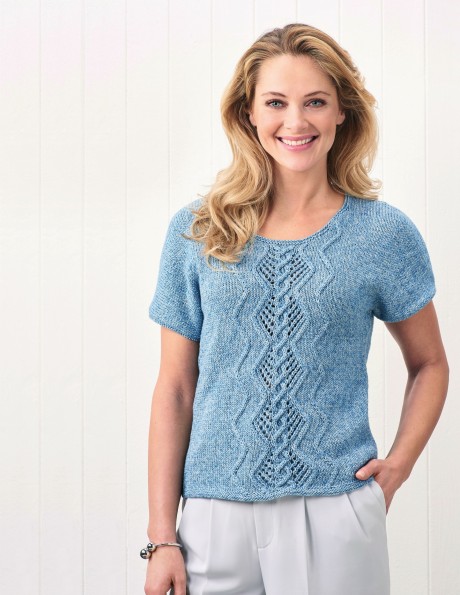 Denim Cable Panel T-shirt | Knitting Patterns | Let's Knit Magazine