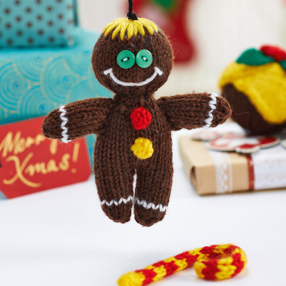Gingerbread Man, Candy Cane and Christmas Pudding Decorations Knitting ...