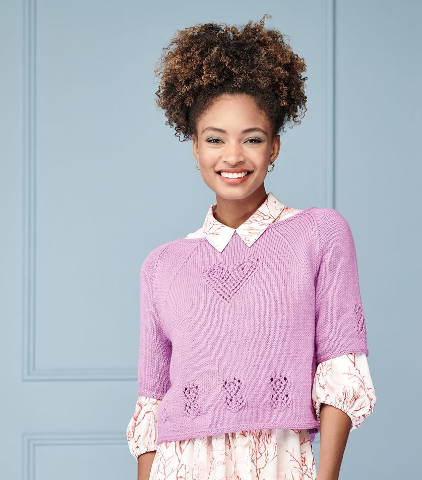 Heart Lace Three-Quarter Sleeve Top | Knitting Patterns | Let's Knit ...