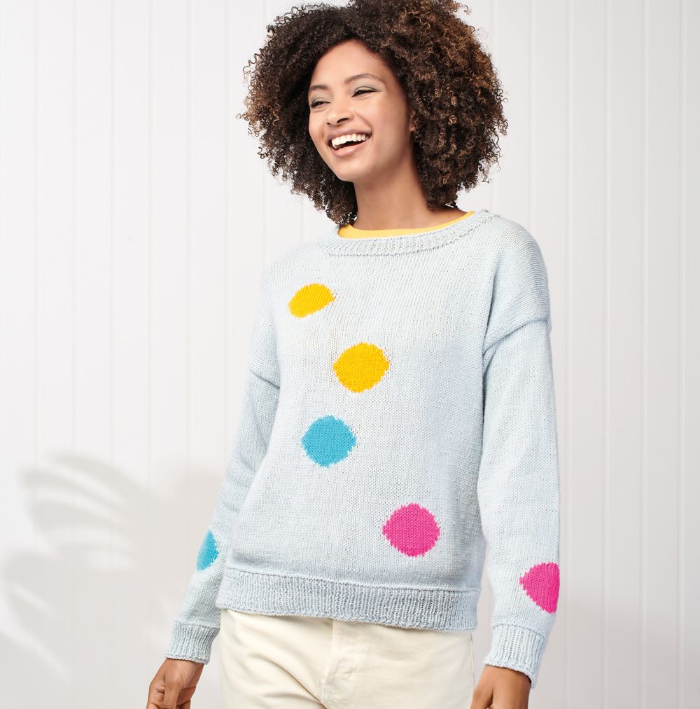 Multi Colour Spot Jumper | Knitting Patterns | Let's Knit Magazine