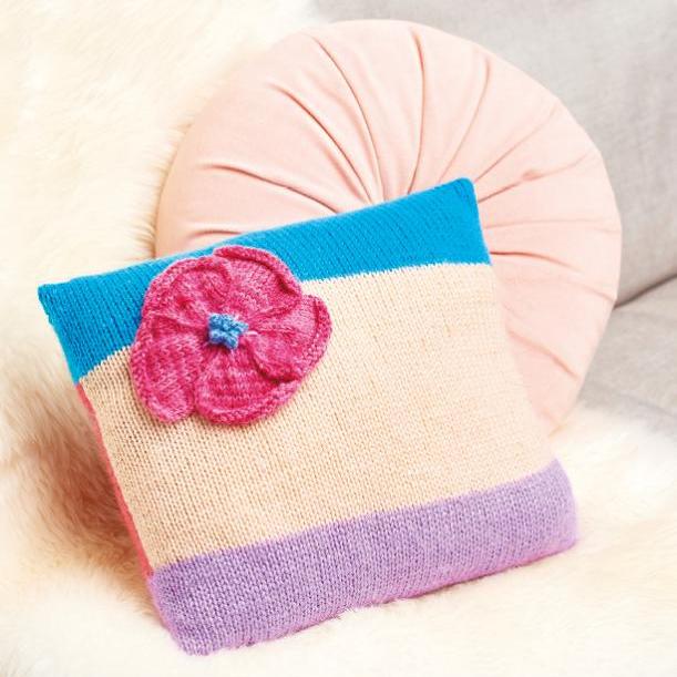 Mini Flower Cushion | Knitting Patterns | Let's Knit Magazine