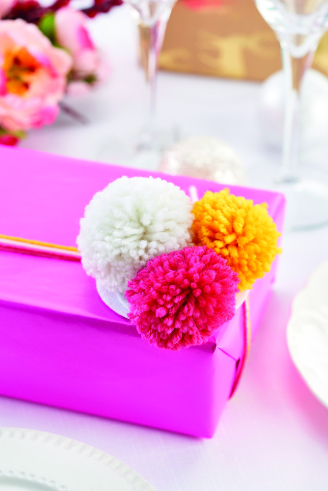 Pom-pom Present Topper Project | Knitting Patterns | Let's Knit Magazine