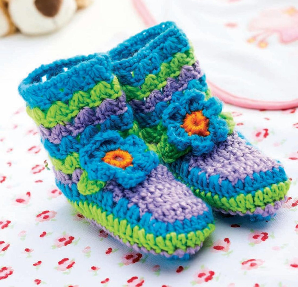Fancy Flower Crochet Baby Bootees | Crochet Patterns | Let's Knit Magazine