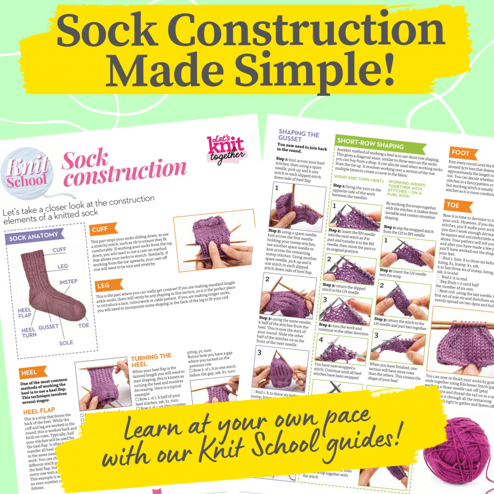 Knit School Guide: Sock Construction | Knitting Patterns | Let's Knit ...